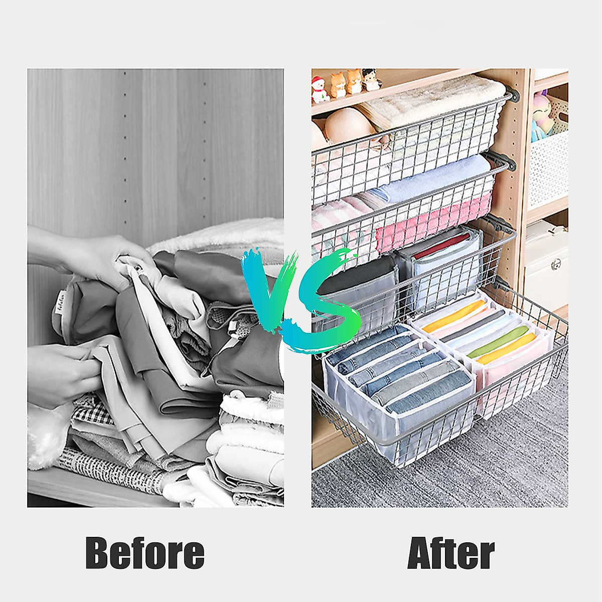 ORAV 7 Grids Wardrobe Organizer, Jeans Compartment Mesh Cloth Storage Box - Portable Pants drawers organizer for folded clothes (2Pcs Small, White)