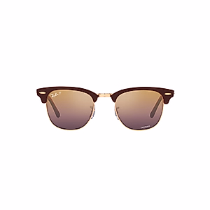 Ray-Ban RB3016F Clubmaster Low Bridge Fit Square Sunglasses, Bordeaux on Rose Gold/Polarized Red, 55 mm