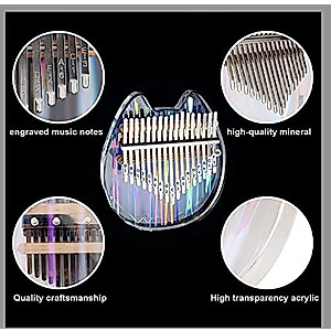 Beveetio Clear Kalimba Thumb Piano With Eva Protective Case, Transparent Crystal Kalimba 17 Key, Musical Instrument Gifts For Kids, Cat Shape Finger Piano, Acrylic Mbira