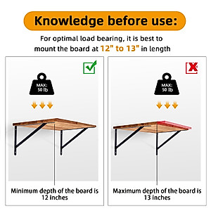 Shelf Brackets 12 x 8 inch, 6 Pack Wall Shelf Brackets with 90 Degree Triangle, Black Metal Shelf Brackets, Shelves L Brackets(300x190mm)