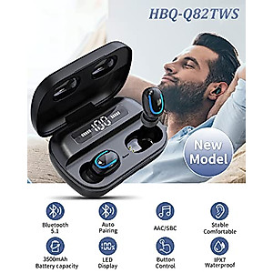 Wireless Earbuds, Bluetooth 5.1 Headphones Wireless Immersive Bass Sound in-Ear Headphones with Noise Cancellation Mic, Waterproof Bluetooth Earphone with Charging Case for Work, Sports (Black)