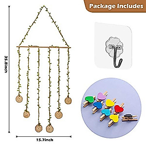 Hanging Photo Display, Wall Hanging Photo Holders Multi Photo Display with 8 Wood Clips and 1 Wall Hook, Picture Holders Frame Collage Decoration for Home Office Nursery Room Dorm Holiday Card Display