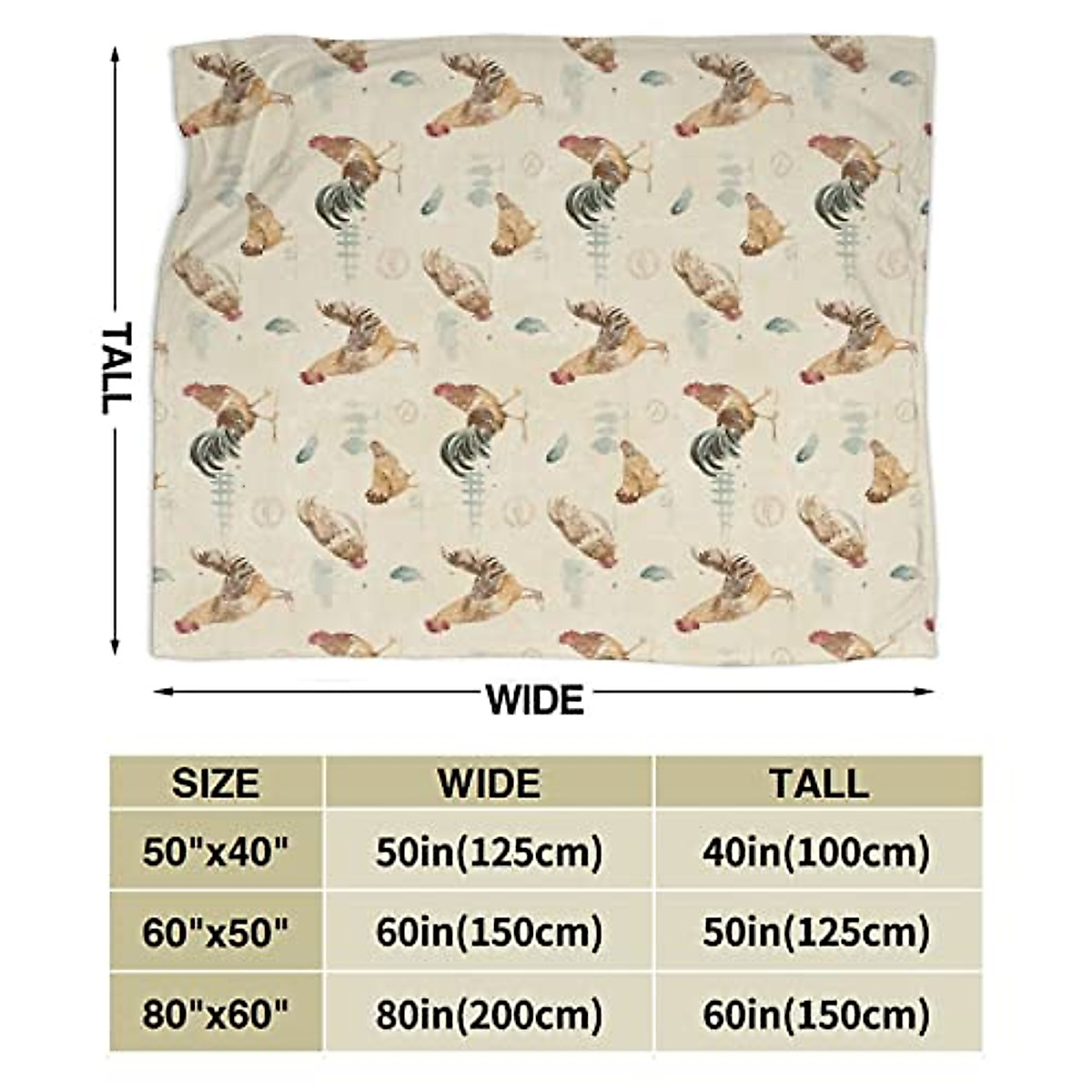 Cute Country Farm Rooster Blanket Ultra Soft Flannel Throw Blanket Warm Cozy Blanket Gifts for Kids Adults All Season 50"X40"