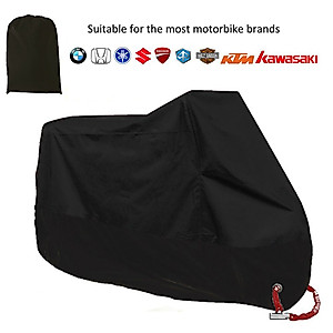 AlleTechPlus Waterproof Motorcycle Cover, Universally Fits up to 108" Motors, 2 Lock-Holes Design, All Weather Protection, Anti-Theft, Durable & Tear Proof (Black-XXXXL)