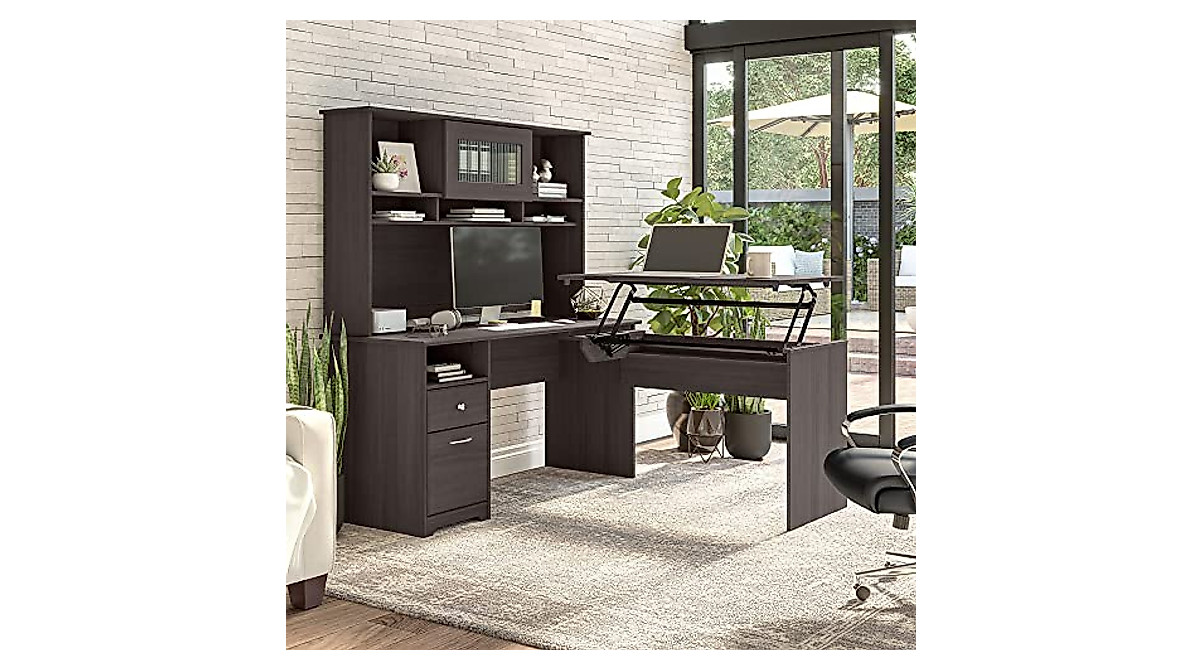 Bush Furniture Cabot 60W Sit to Stand Desk & Hutch