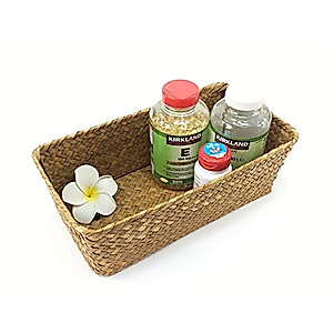 Hand-woven Seagrass Storage Rectangular Basket and Home Organizer Bins,Natural Water Hyacinth Basket (brown, M)
