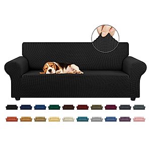 KEKUOU Stretch Sofa Cover Slipcover ，Couch Covers for 3 Cushion Couch Sofa pet Friendly (79"-94") Furniture Protector Sofa with Elastic Bottom for Kids,Dog, Jacquard Small Checked(Large,Black)