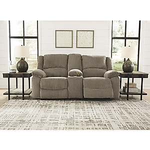 Signature Design by Ashley Draycoll Manual Double Reclining Loveseat with Center Console, Light Brown