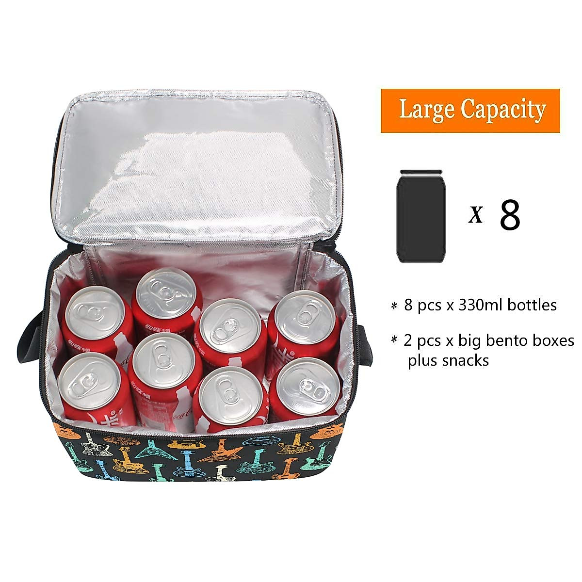 ALAZA Guitar Music Note Insulated Lunch Bag Box Cooler Bag Reusable Tote Bag Outdoor Travel Picnic Bag With Shoulder Strap for Women Men Adults Kids