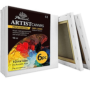 PHOENIX Linen Canvas for Painting, 10x10 Inch/6 Pack - 3/4 Inch Profile, Medium Texture - 13 Oz Triple Primed Blank Heavy Weight Professional Stretched Canvas for Oils, Acrylics, Pastels