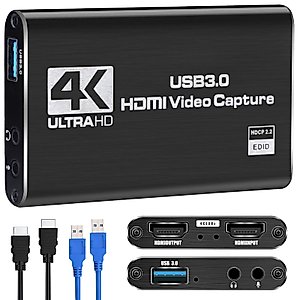 Capture Card, HDMI Video Capture Card, Switch Capture Card, HDMI to USB Game Capture Card for Streaming Video Game Recording 4K Input 1080P 60FPS Output, Video Capture Device Work with PS4/PS5/PC/OBS