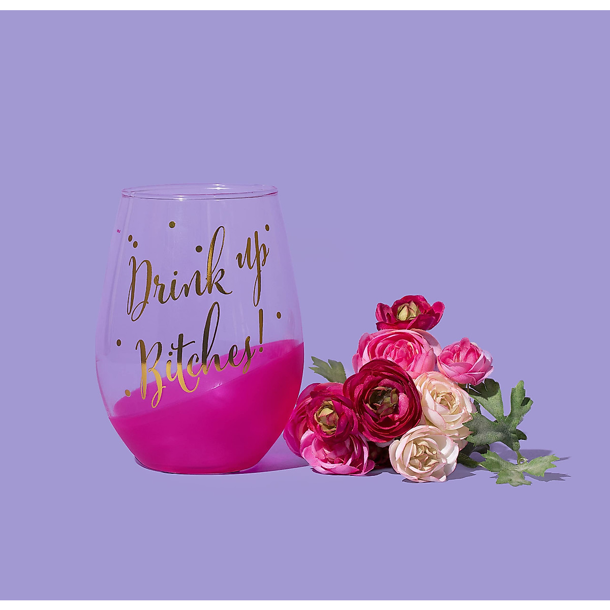 Get Bullish Drink Up Bitches 20 oz. Stemless Wine Glass | Pack of 6