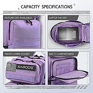 Saboos Gym Backpack for Women Tactical Military Outdoor Hiking Travel Camping Backpack Nylon Large Rucksack 25L Purple