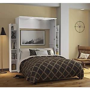 Bestar Lumina Full Murphy Bed with Shelves, Sleeping Arrangement with Storage, White