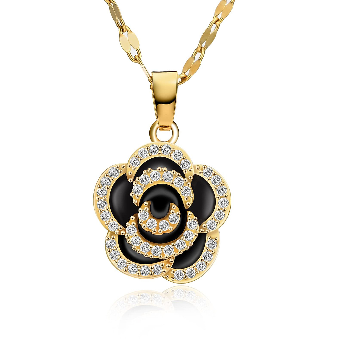 QGoliver Necklace for Daughter Rose Necklace for Teen Girls Women 18K Gold Plated Classic Black Rose Necklace Gift for Grandaughter/Bonus Daughter (To My Beautiful Daughter)