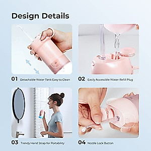 usmile Water Flosser, USB Rechargeable Portable Water Flosser for Teeth Cleaning, Water Dental Flosser Cordless with Detachable Water Tank for Home & Travel, C1 Pink