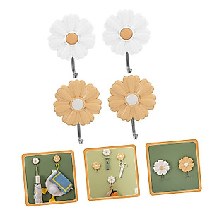 OKUMEYR 4Pcs Strongly Adhesive Decorative Daisy Wall Hooks Punch Clothes Hat and Towel Hanger Cute Adhesive Hooks for Home Decor and Organization