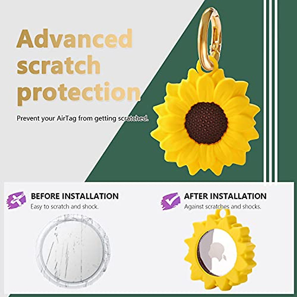 Compatible with Apple AirTag Case for AirTag Keychain ,Silicone Protective case Secure Holder with Key Ring,Anti-Scratchfor Apple AirTags Case Accessories (Sunflower)