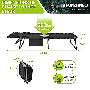 FUNDANGO Lounge Chair, L74.8 x W23.2 x H13.3 inch, Black_74.8" L x 23.2" W