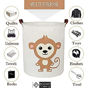 BOOHIT Storage Baskets,Canvas Fabric Laundry Hamper-Collapsible Storage Bin with Handles,Toy Organizer Bin for Kid's Room,Office,Nursery Hamper, Home Decor (Cute monkey)