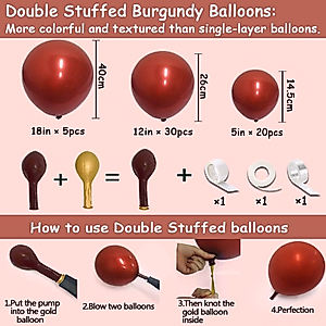 Burgundy Gold Balloons Garland Double Stuffed Wine Red Sand White Balloons Metallic Gold Latex Balloons Arch Kit for Bridal Wedding Christmas Baby Shower Birthday Party Decoration