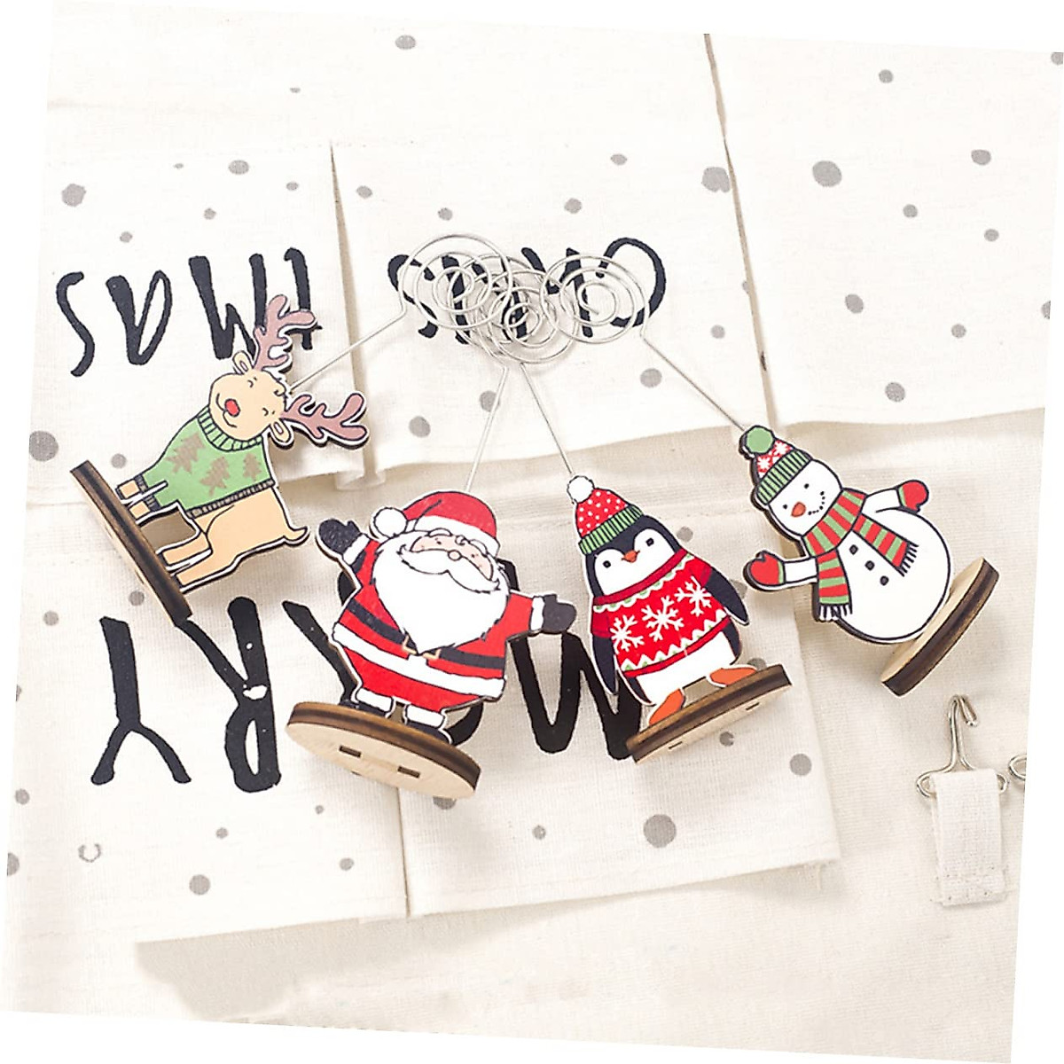 DOITOOL 12Pcs Christmas Place Card Holders, Christmas Wood Place Card Holders with Swirl Wire, Christmas Snowman Note Photos Stand for Xmas Party Wedding Party Decoration (Snowman)