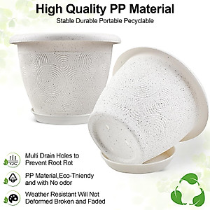 Plastic Flower Pots Planters for Indoor Plants, 4 Pack 12 Inch White Plant Pots with Drainage Hole & Tray, Modern Decorative Large Plant Pot with Saucer for Indoor Outdoor Plants Garden House Planter
