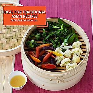 Imusa USA PAN-10015T 10" 2 Layer Traditional Asian Bamboo Steamer, 1 Piece, Tan