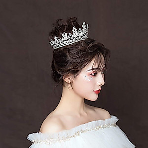 S SNUOY Silver Crowns for Women Crystal Queen Crown Full Round Wedding Headband for Birthday Pageant Prom Cake Topper