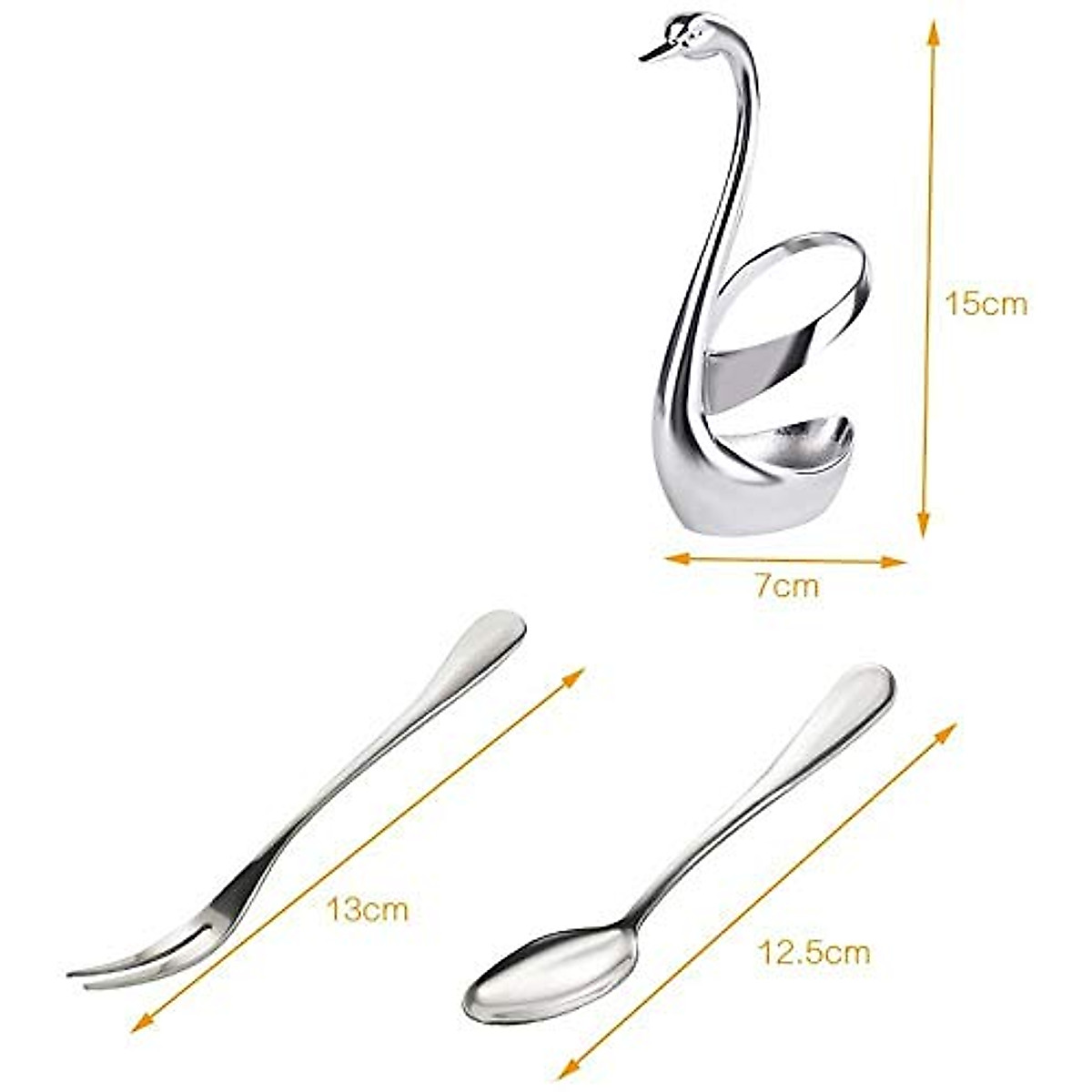 Thyggzjbs Dinnerware Set, Stainless Steel Fruit/Dessert Flatware SwanBase Holder, With 4 Forks & 4 Spoons (Set of 2) (Round)