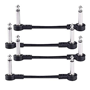 GOGHOST 6 Inch Guitar Patch Cables 4 Pack, 1/4" TS Right Angle Effect Pedal Flat Cables, Black