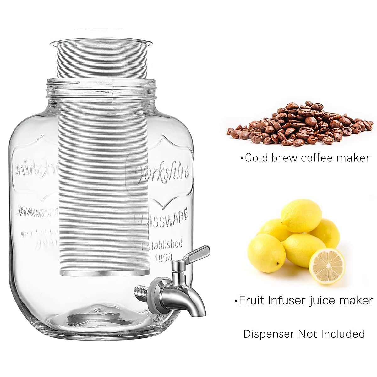 Cold Brew Coffee Filter for 1 Gallon Mason Jars, Made with Stainless Steel, Fine Mesh Filter for Large Batch Cold Brewing, 1 Gallon Mason Jar Filter Crafted to Make Iced Coffee & Tea and Sun