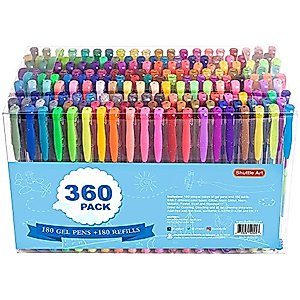 360 Pack Gel Pens Set, Shuttle Art 180 Colors Gel Pen Set Plus 180 Color Refills Perfect for Adult Coloring Books Doodling Drawing Art Markers