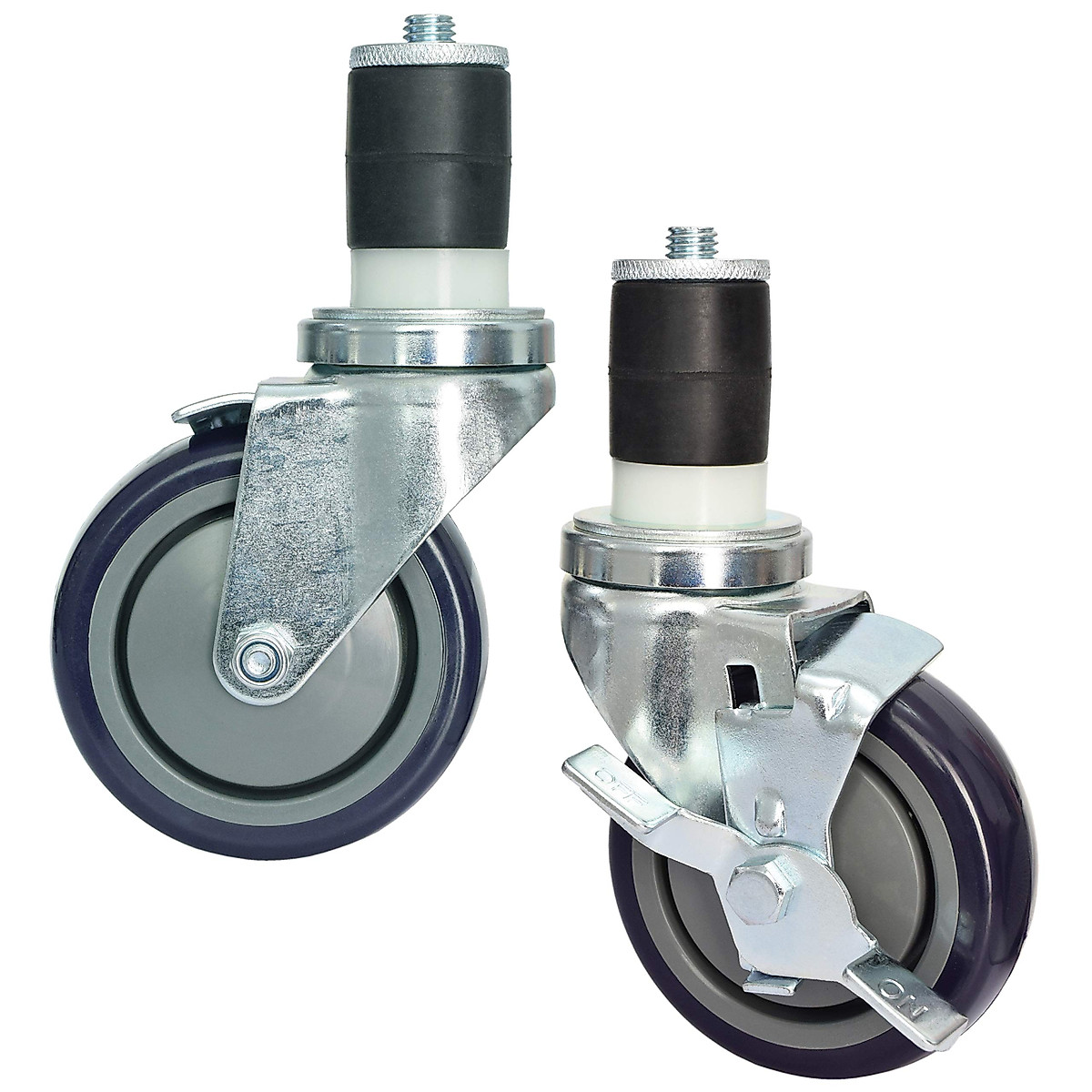 MySit 4 inch Work Table Caster Wheels for Commercial Kitchen Prep Tables, Expanding Stem Casters Set of 4 with Locking Brakes Fit Both 1-1/2" and 1-5/8" Leg Tube Adapter for Stainless Steel Worktable