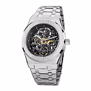 FEICE Watches for Men Automatic Skeleton Watch 42mm Case Stainless Steel Mechanical Anti Shock Waterproof Luminous Sapphire Crystal Analog Watches Business Wristwatch Adjustable Band FM019HOT