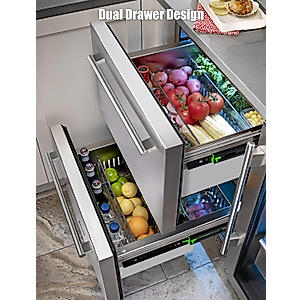 Enocreay Outdoor Drawer Refrigerator, Built-In Under Counter Drawer Fridge Beverage Cooler with Stainless Steel Door, 185 Cans Capacity with Drink Dispenser for Island Kitchen Home Bar