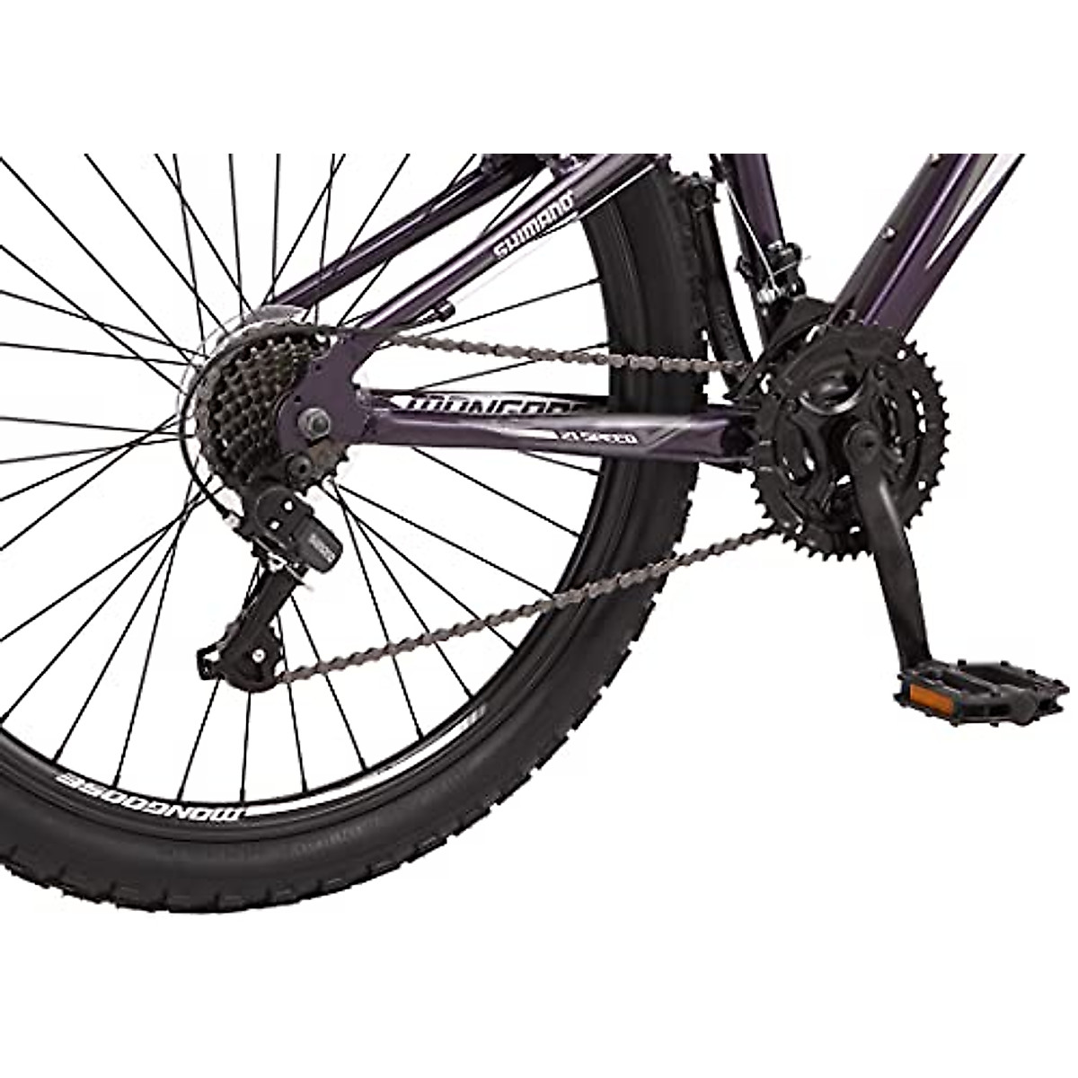 Mongoose Flatrock 21-Speed Hardtail Mountain Bike, 26-Inch Wheels, for Men and Women, Front Suspension, 16-Inch Lightweight Aluminum Frame, Purple
