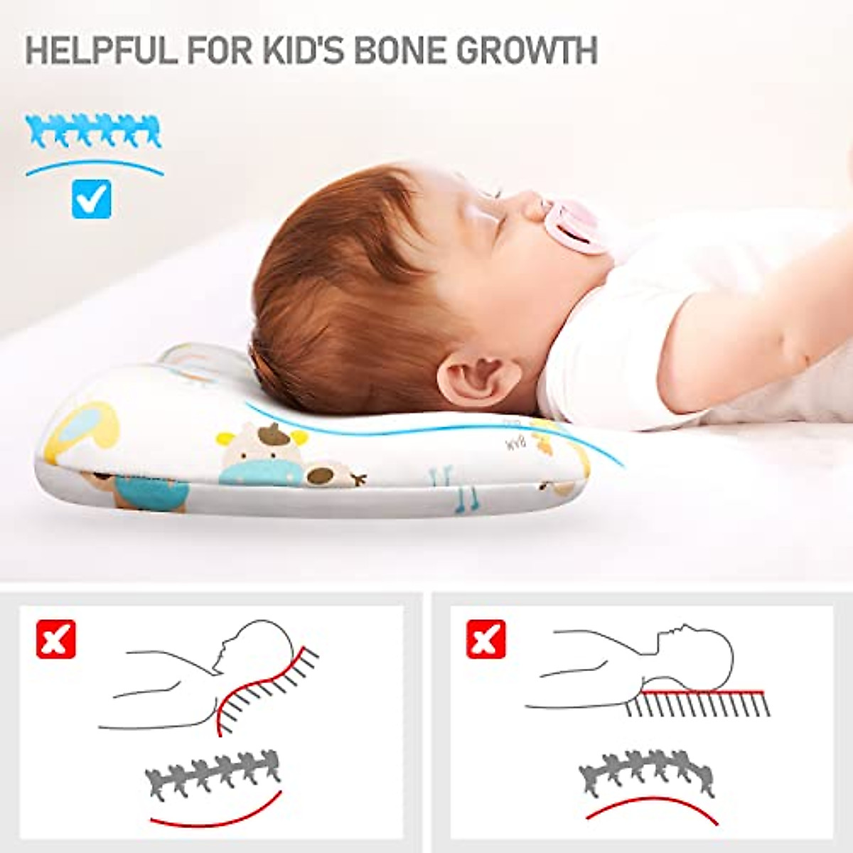 ICARE Toddler Pillow,Travel Pillow,20x12 Inch Cotton Pillow-s for Sleeping, Kids Pillow with Washable Cartoon Pillowcase - Perfect for Travel, Toddler Bed Set