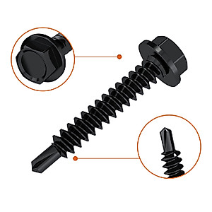 Self Tapping Screws for Metal, Assortment Pack with Driver (180 pcs) Black Oxide 410 Stainless Steel, 8 Diameter, 1/2" to 1-1/4" Length