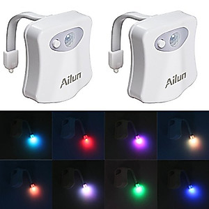 Toilet Night Light 2Pack by Ailun Motion Sensor Activated LED, 8 Colors Changing Toilet Bowl Illuminate Nightlight for Bathroom Battery Not Included Perfect with Water Faucet Light
