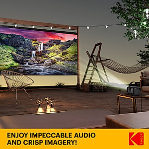 KODAK FLIK X2 Mini Pico Projector | Portable 100” Projector with Remote Control, Speakers & Carry Handle Plays Movies, TV & Games | Compatible with HDMI, USB, AV, MicroSD, Smartphone, Firestick, Black