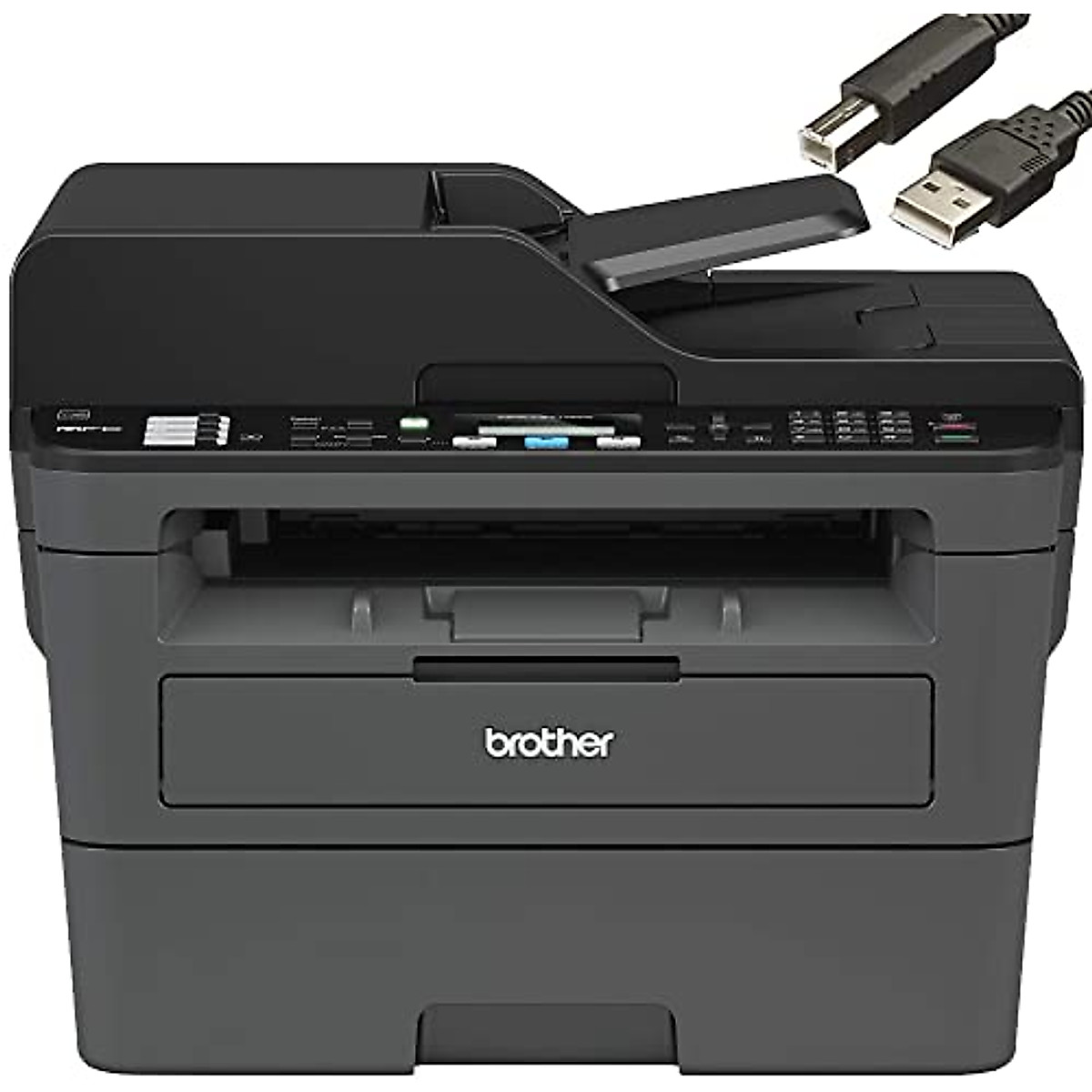 Brother MFC-L2710DW Wireless Compact Monochrome All-in-One Laser Printer, Auto 2-Sided Printing, 32ppm, 250-sheet, 2400 x 600 dpi, Works with Alexa, Black & Grey - Bundle with JAWFOAL Printer Cable.
