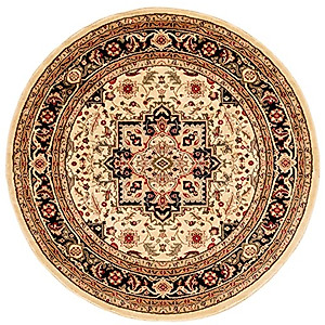 SAFAVIEH Lyndhurst Collection 6' Round Beige / Black LNH330C Traditional Oriental Non-Shedding Entryway Foyer Living Room Bedroom Kitchen Area Rug