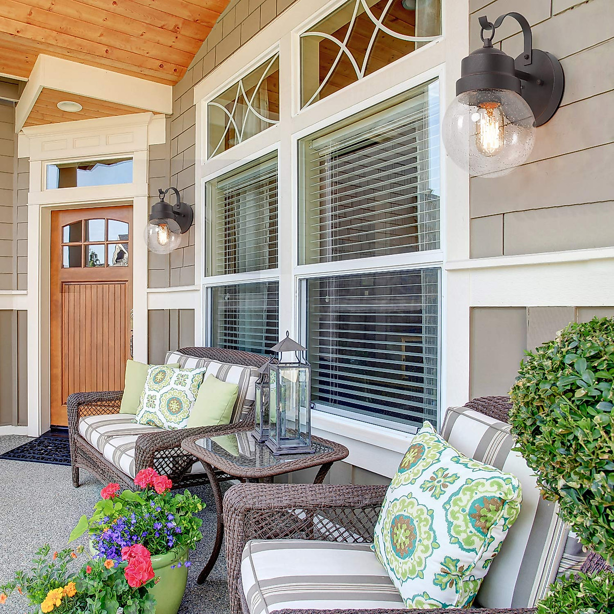 KSANA Outdoor House Lights Wall Mount, Rust-Proof Exterior Wall Light Fixture with Bubble Glass, Globular Outside Lights for House for Porch, Yards, Patio, Garden, Balcony, Hallway, Bronze Finish