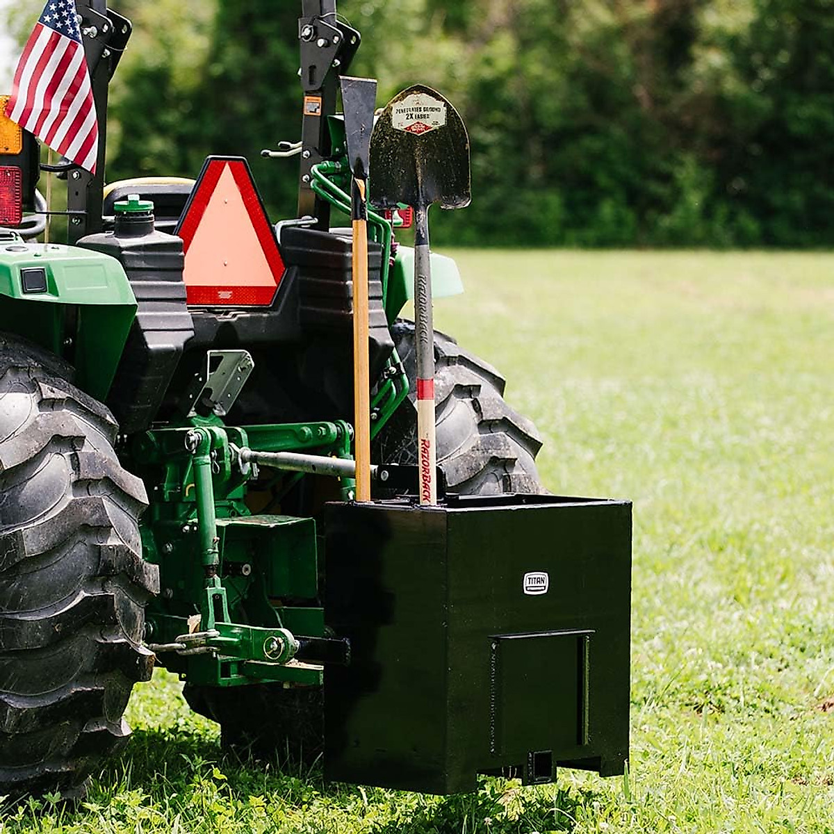 Titan Attachments 3 Point Black Ballast Box Fits Category 1 Tractor Attachment, Quick Hitch Compatible, 800lb Capacity, Tractor Ballast Box with 5.3cu.ft Volume, 2" Trailer Hitch Receiver