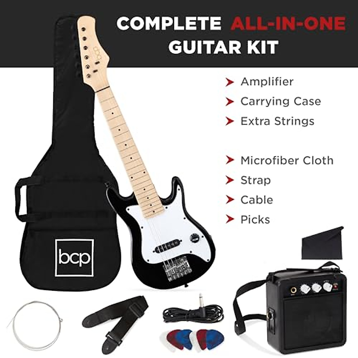 Best Choice Products 30in Kids Electric Guitar Beginner Starter Kit w/ 5W Amplifier, Strap, Gig Bag, Strings, Picks - Black