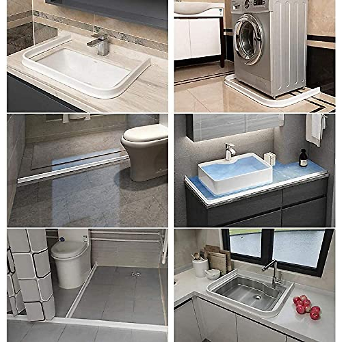 3" High Shower Water Splash Guard 67 Inch Collapsible Shower Threshold Water Dam Barrier Shower Dam Water Stopper To Keep Water In Shower Splash Guard For Walk In Shower Water Guard (5.6Ft）