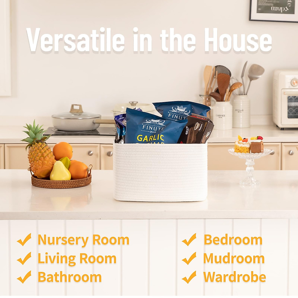 SIXDOVE 4 Pack Storage Baskets for Organizing Toys, Towels, and Clothes, Woven Basket for Shelves, Sturdy Nursery Cube Bins for Storage, 13''L x9''W x7.8''H, White