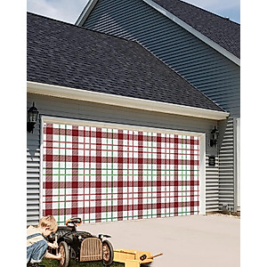 Rocking Giraffee Garage Door Cover Tile Red and Green Grid Garage Door Banner Hanging Backdrop Banner Photo Background Indoor Outdoor Wall Party Decoration 7x8 Ft
