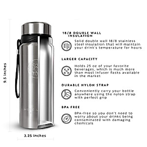 Here & Now Supply Co. 25 oz Multi-Purpose Travel Mug and Tumbler | Tea Infuser Water Bottle | Fruit Infused Flask | Hot & Cold Double Wall Stainless Steel Coffee Thermos (Cosmic Silver)